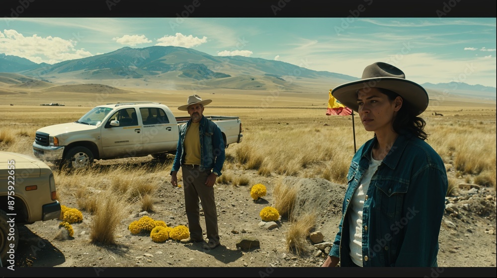 Apparent movie scene of a Mexican man and woman, in the countryside ...