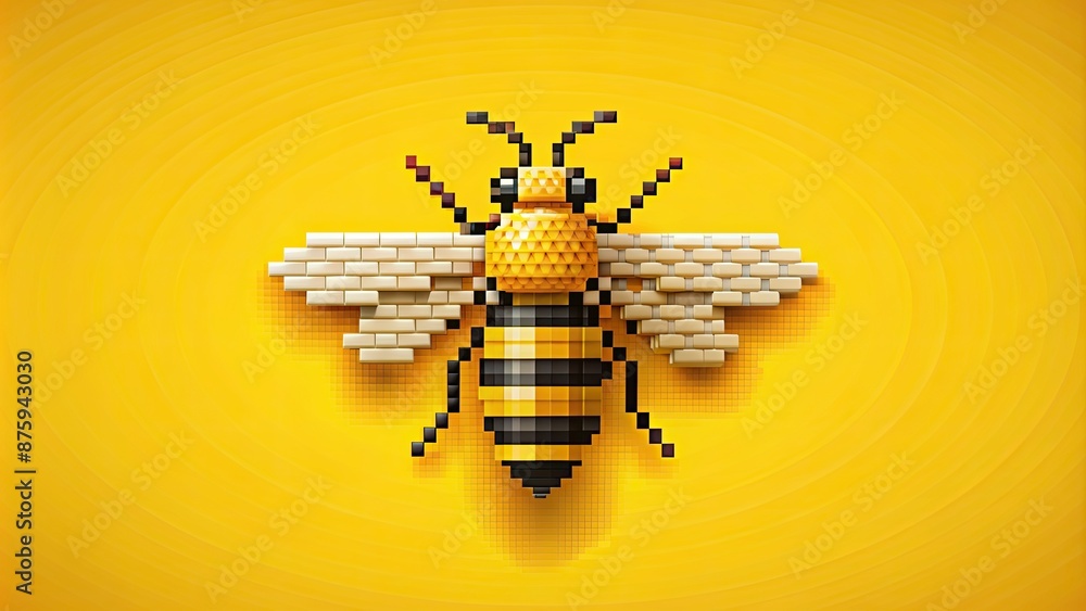 Pixel art bee on a vibrant yellow background, bee, pixel art, digital ...