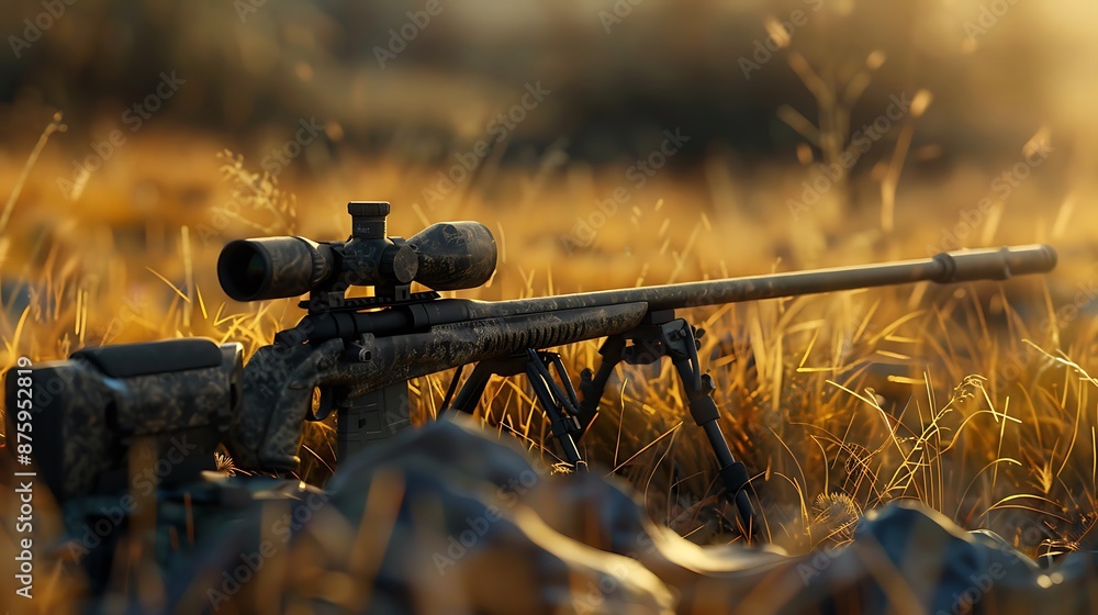 Using a bipod and optical sight on a gun to hunt very detailed and ...