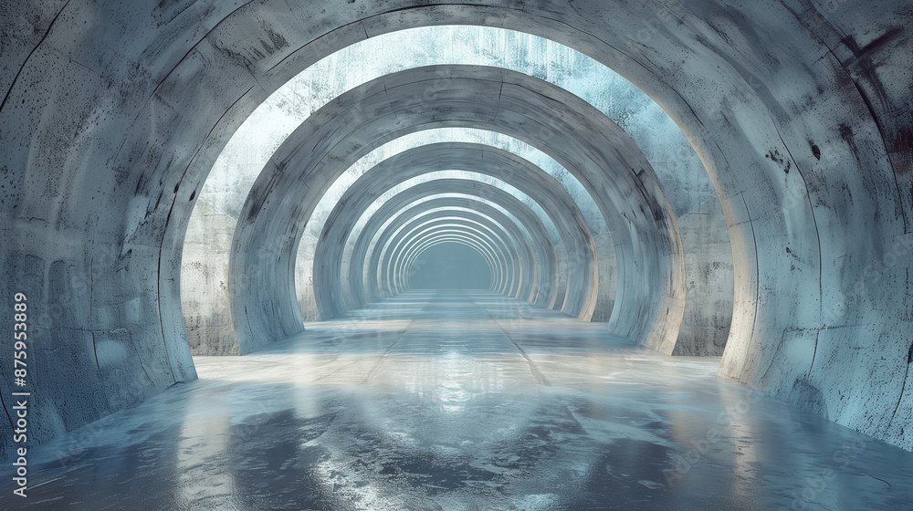 Curved tunnel for underground water drainage. Infrastructure and urban ...