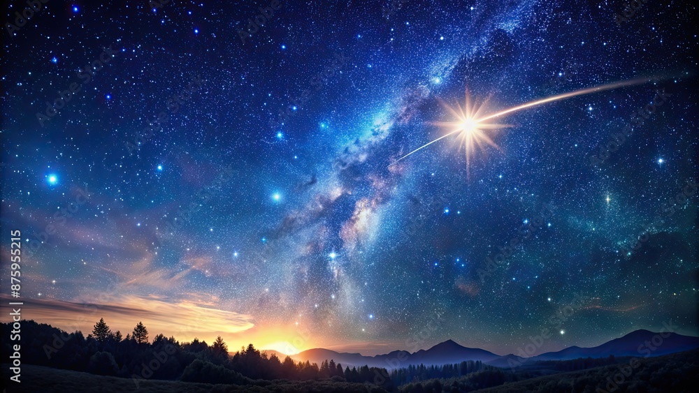 Starry night sky with a falling star in the background, falling star ...