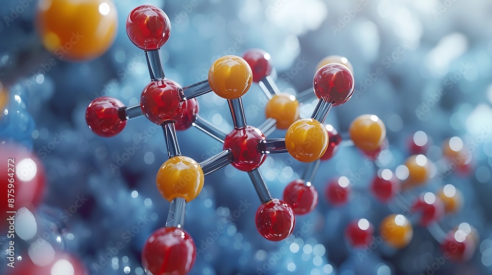 **Simplified model of nitric acid with bonds shown on screen in air ...