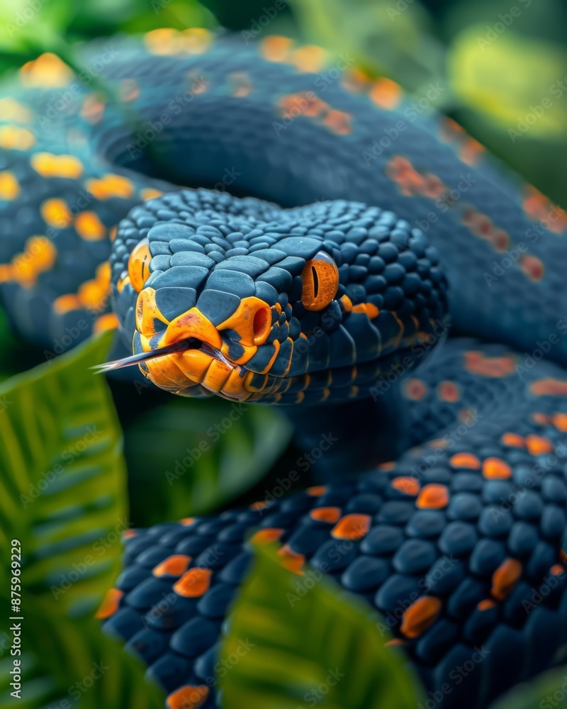 Turquoise pit viper snake with ultra yellow serpent eyes tongue out ...