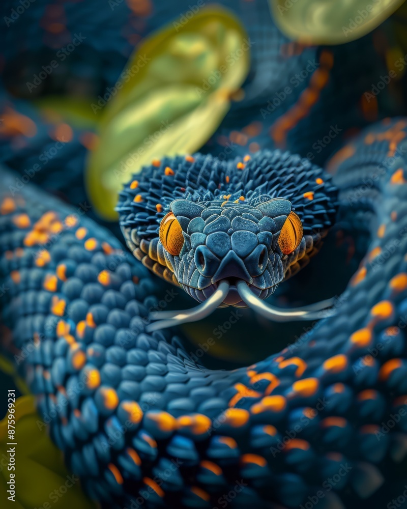 Turquoise pit viper snake with ultra yellow serpent eyes tongue out ...