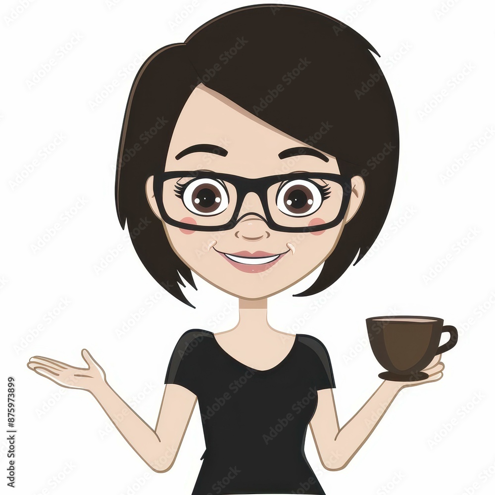 Cheerful cartoon image of an aunt logo with short black hair, glasses ...