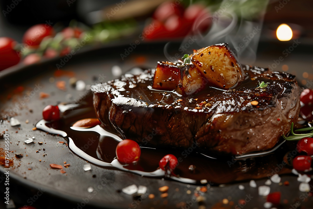 Michelin starred French Steak au Poivre with Red Wine Pan Sauce, food ...