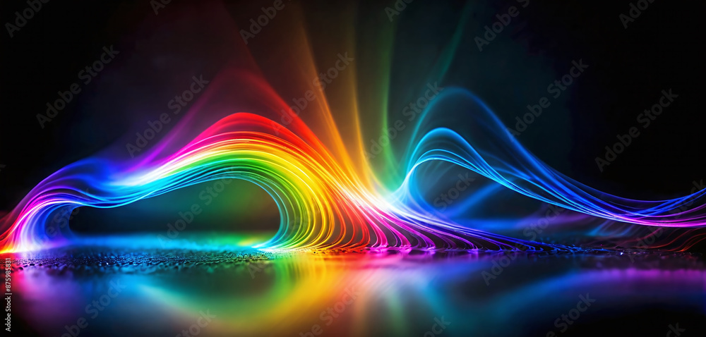 Colored abstract lines of light that visualize the refraction and the ...