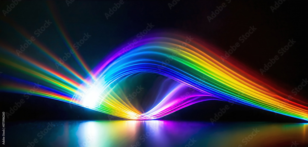 Colored abstract lines of light that visualize the refraction and the ...