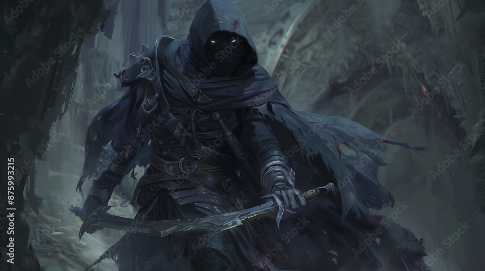 stealthy drow assassin with shadowy garb and deadly weapons, digital ...