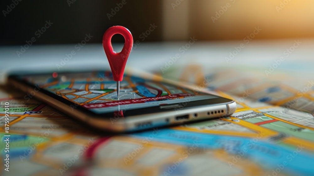 Geofencing concept: Digital map with virtual boundaries, a location pin ...