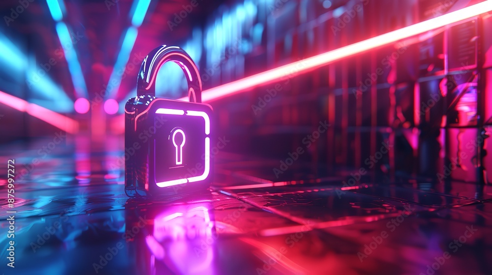Glowing cybersecurity emblem floating over circuitry Stock Illustration ...
