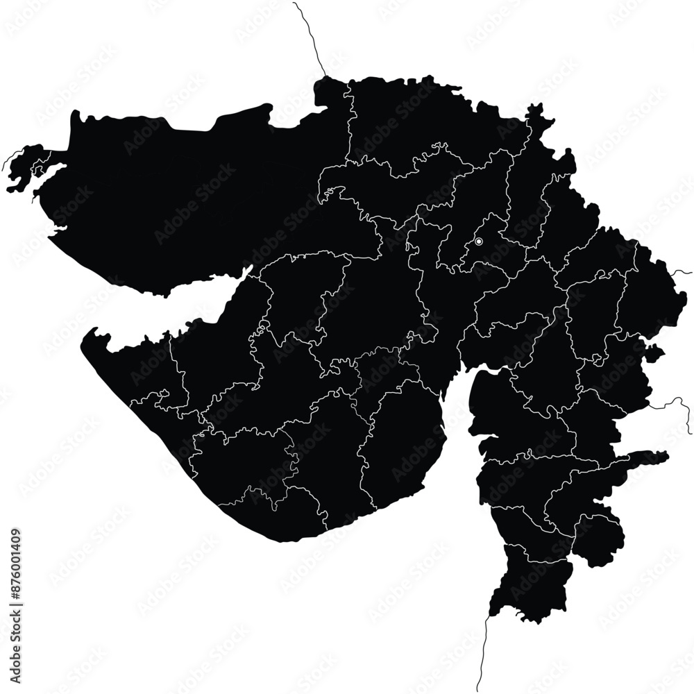 Detailed Black Silhouette vector Illustration of Gujarat map State and ...