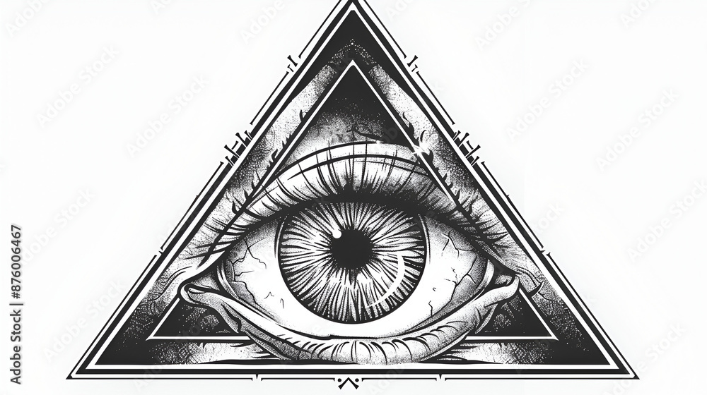 All seeing eye inside triangle pyramid, tattoo flash. Eye of Providence ...