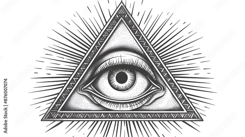 All seeing eye inside triangle pyramid, tattoo flash. Eye of Providence ...