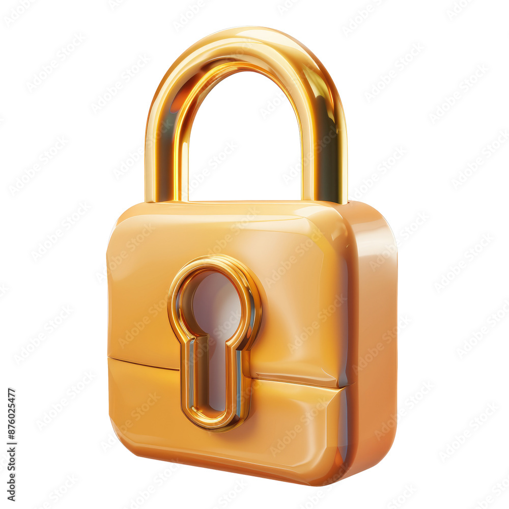 golden lock icon 3d render isolated on white, transparent background ...