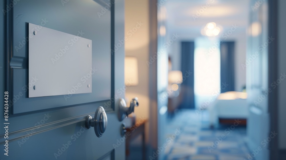 Entrance door of hotel room with empty sign please do not disturb. A ...