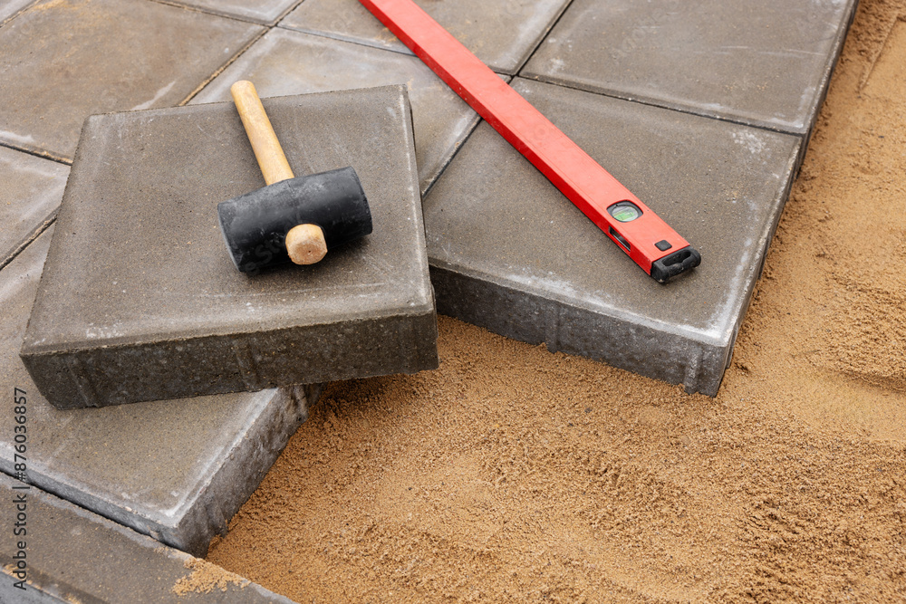 concrete paver slab installation on sand foundation Stock Photo | Adobe ...