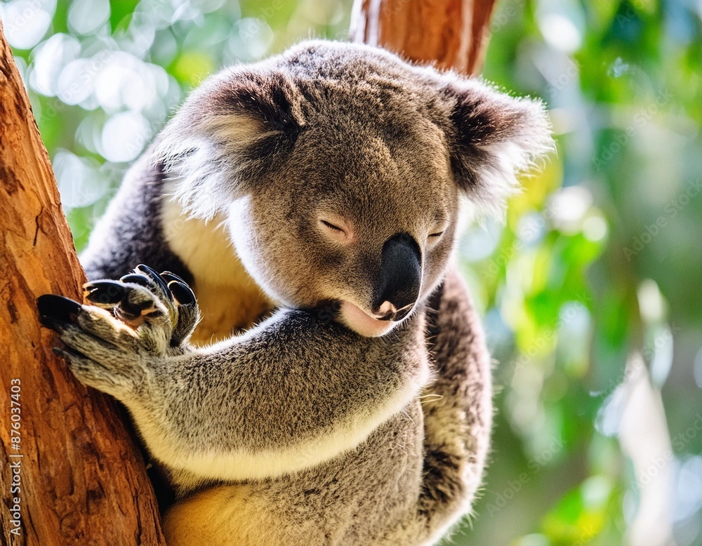 koala, iconic native Australian marsupial, sleeping eucalyptus gum tree ...