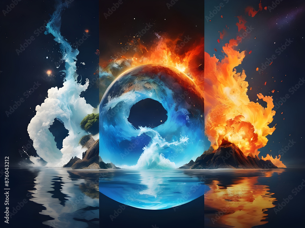 Matter. The five fundamental elements of nature: Water, Fire, Earth ...