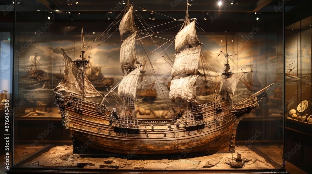 Exquisitely detailed model of an ancient sailing ship displayed in a ...