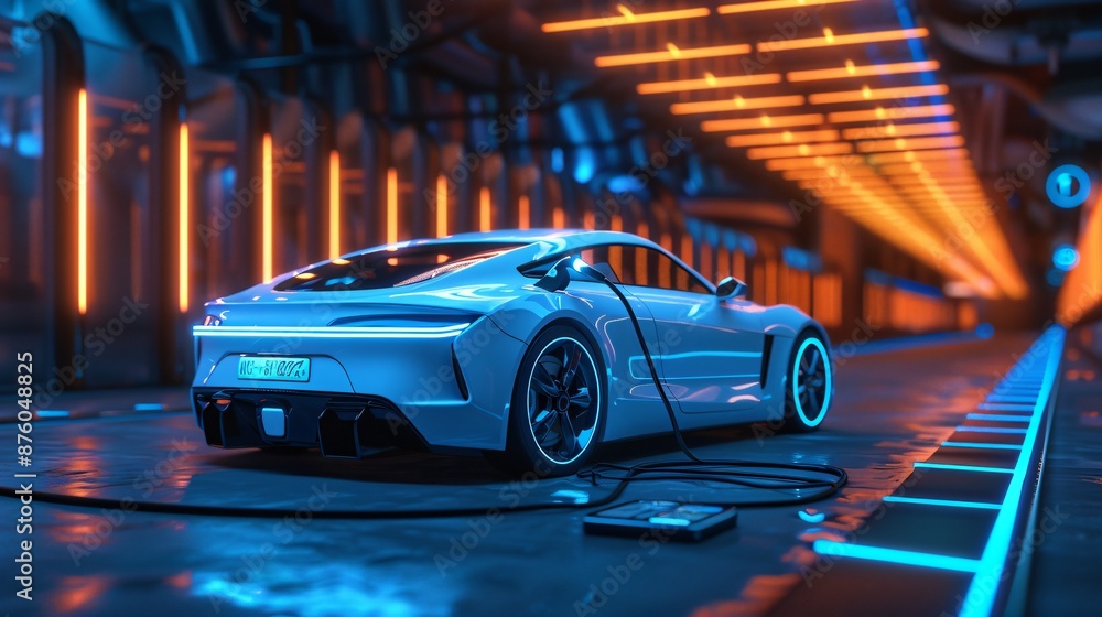 electric white connected background car blue illustration charger ...
