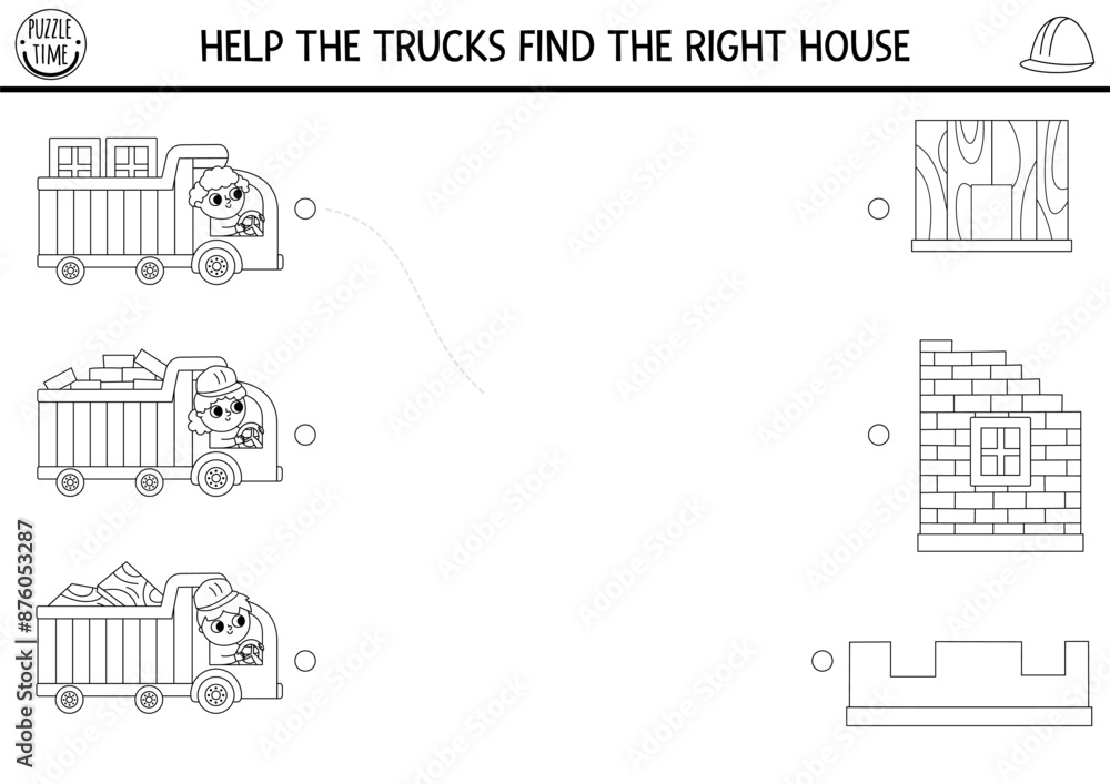 Construction site black and white matching activity with trucks ...