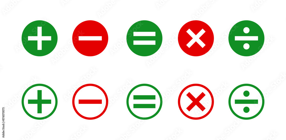 math icon set arithmetic plus minus equals multiply and divide signs on ...