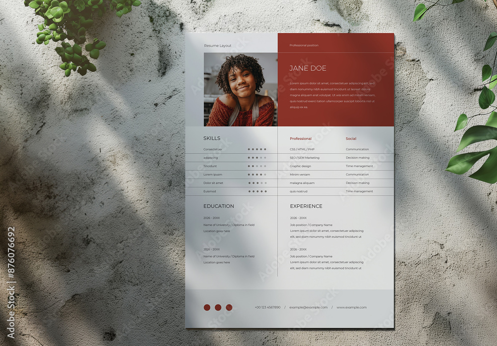 Professional Resume Layout With Clean Design Stock Template | Adobe Stock
