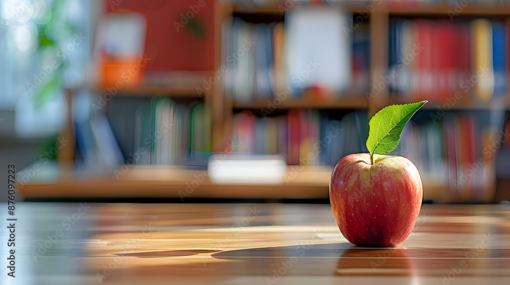 School Teacher's Desk with Blurry Apple and Books in Background ...