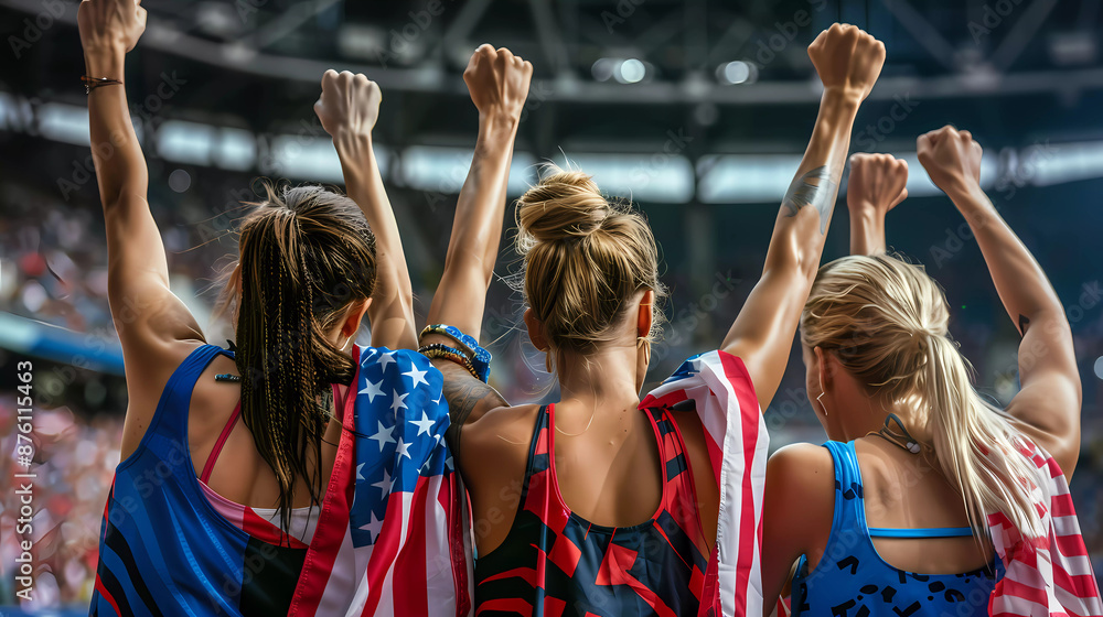 Back of USA Athlete cover with USA nation flag raising hand celebrate ...