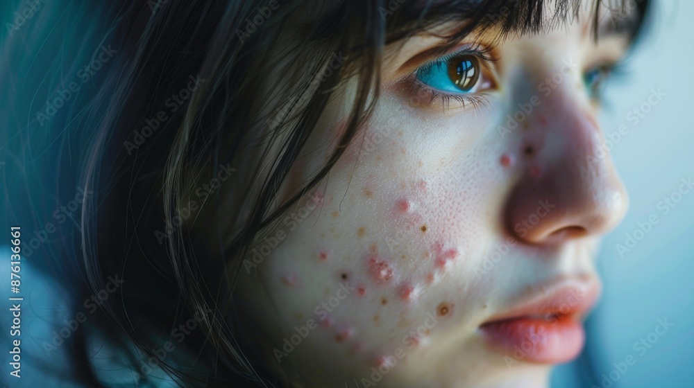 acne on woman face with rash skin, scar, and red skin syndrome allergic ...