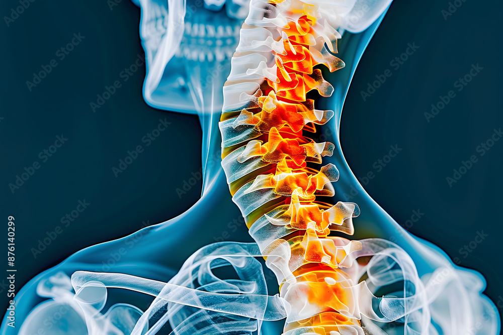 an x ray of the human spine against a blue background the neck spine ...