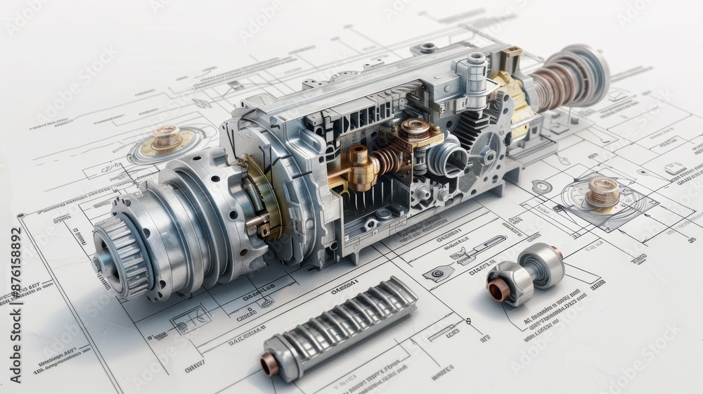 Technical Cross Section of Gearbox Showing Internal Gears and ...