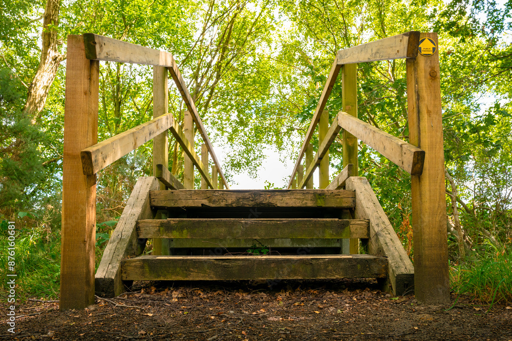 Ground level view of a newly erected timber bridge which spans a small ...