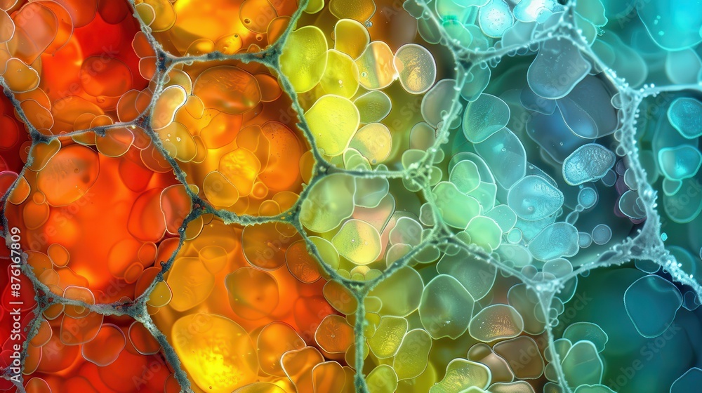 Produce a detailed image of tissues under a microscope, showing the ...