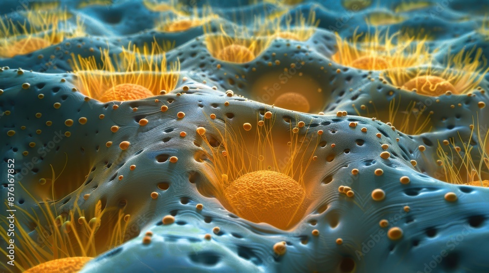 Create a detailed microscopic image of skin cells, highlighting their ...
