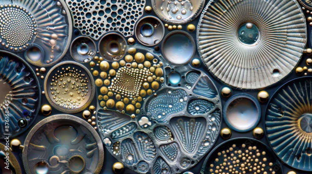 Generate an image showing the intricate silica shells of diatoms ...