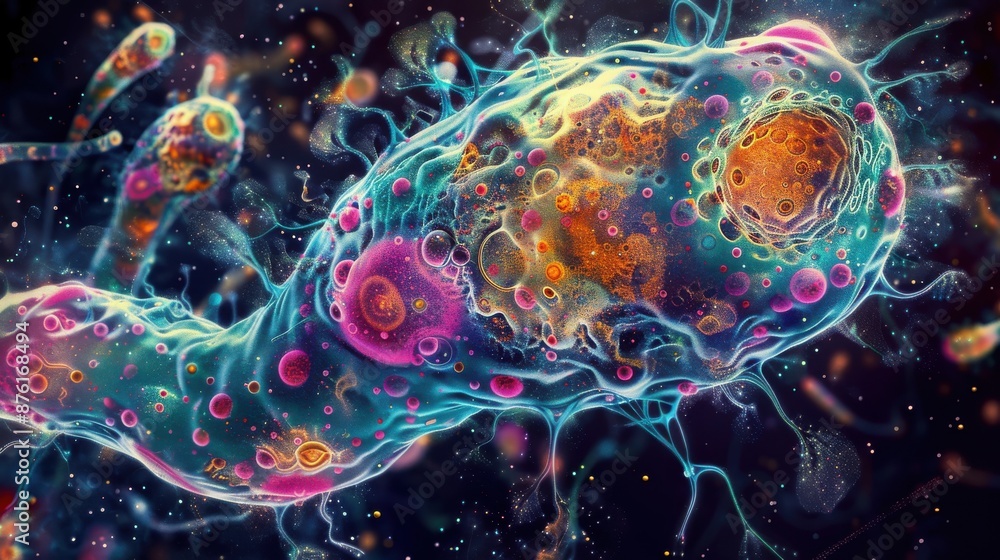 Create a detailed image of an amoeba, highlighting its pseudopodia and ...