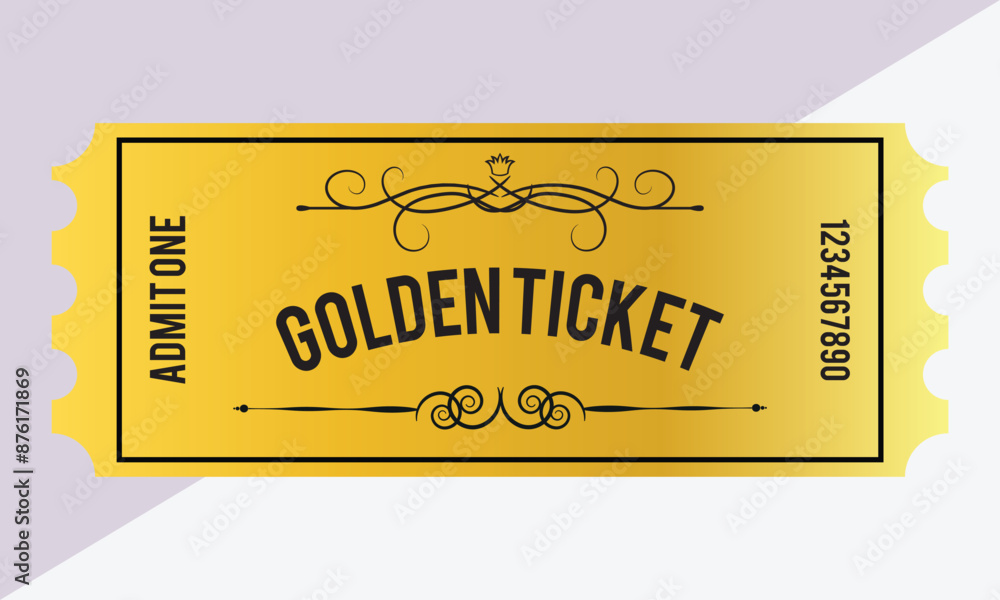 Realistic golden show ticket. Realistic Golden ticket. Admit one. Old ...