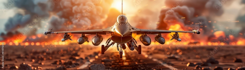 F-16 Fighter Jet Soaring Through Flames, Speed-Driven Conflict, Air ...