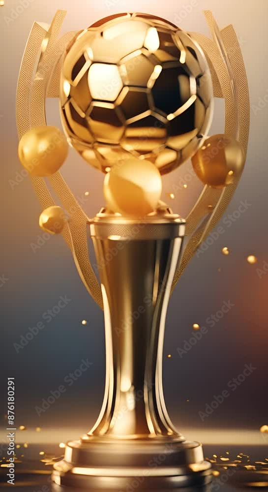 Gold champion trophy Golden trophy with falling golden confetti Victory ...