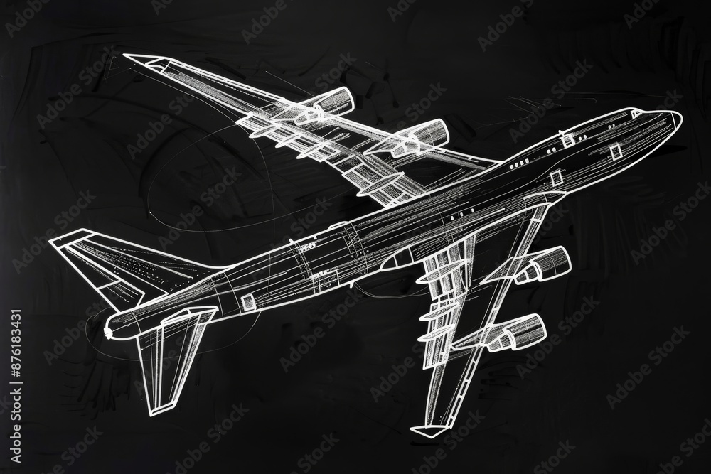 This image depicts a detailed blueprint-style sketch of an aircraft ...