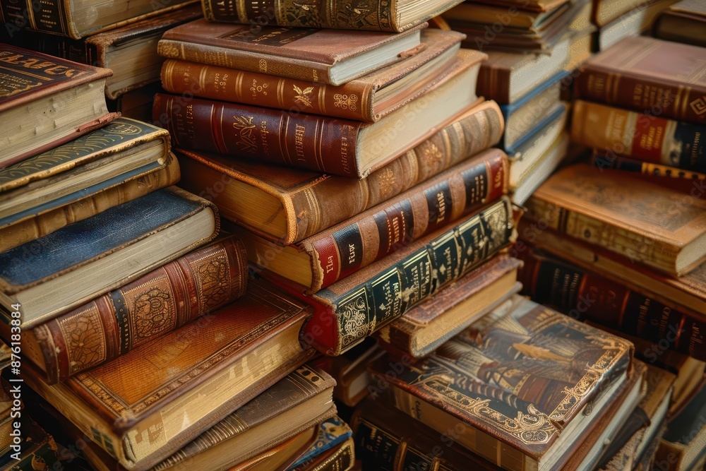 nostalgic book stack a towering pile of wellworn leatherbound volumes ...