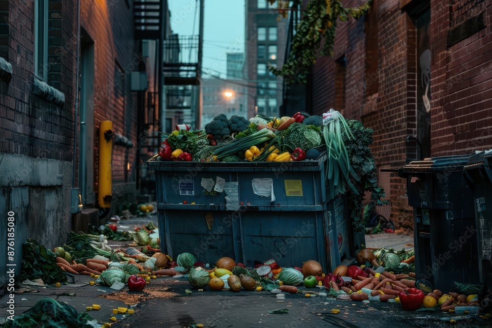 overflowing dumpster filled with fresh perfectly edible food in an ...