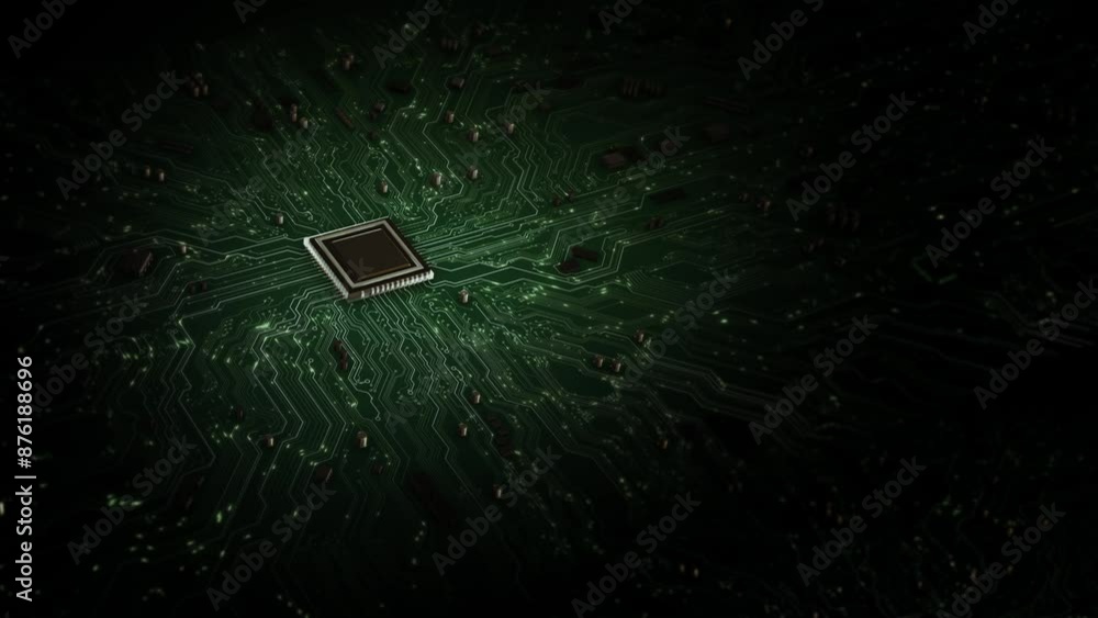 Futuristic High-Tech CPU Processor Data flow motherboard in pc circuits electronics Artificial ...
