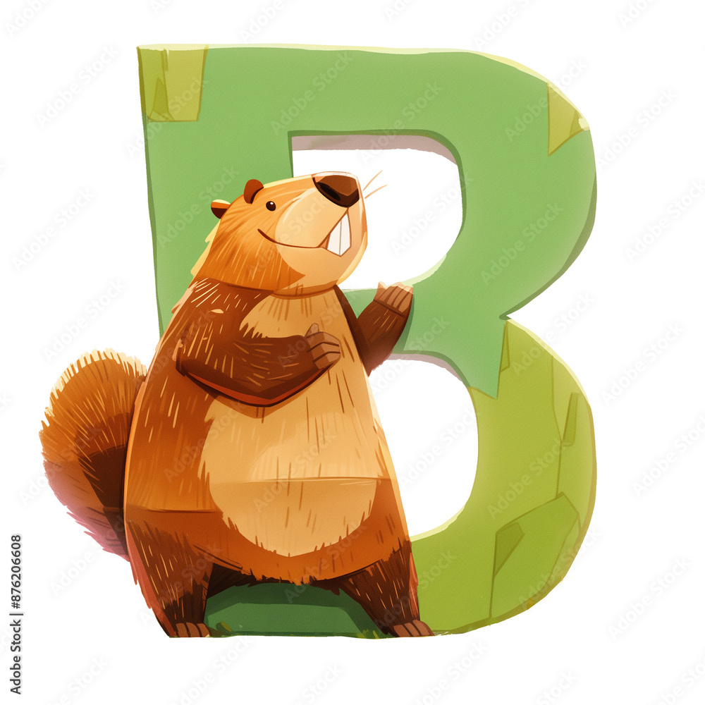 Beaver and green letter B, children's book illustration from the ...