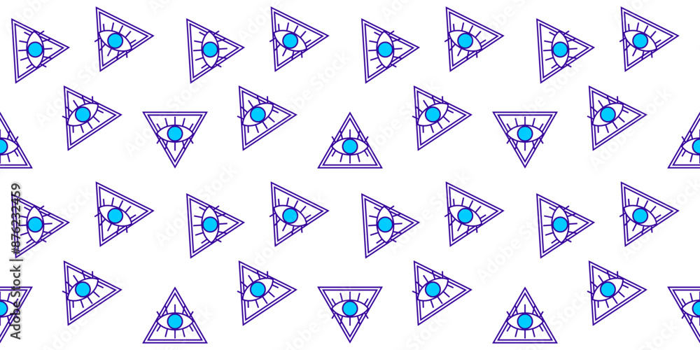 Outline blue eye with a light blue iris pupil in a triangle on a white ...