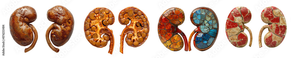 An artistic representation of kidneys showcasing various stages of ...