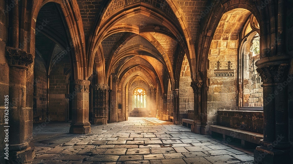 A stunning architectural image depicting an ancient Gothic interior ...