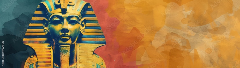 Vivid digital artwork featuring an Egyptian pharaoh mask with vibrant ...
